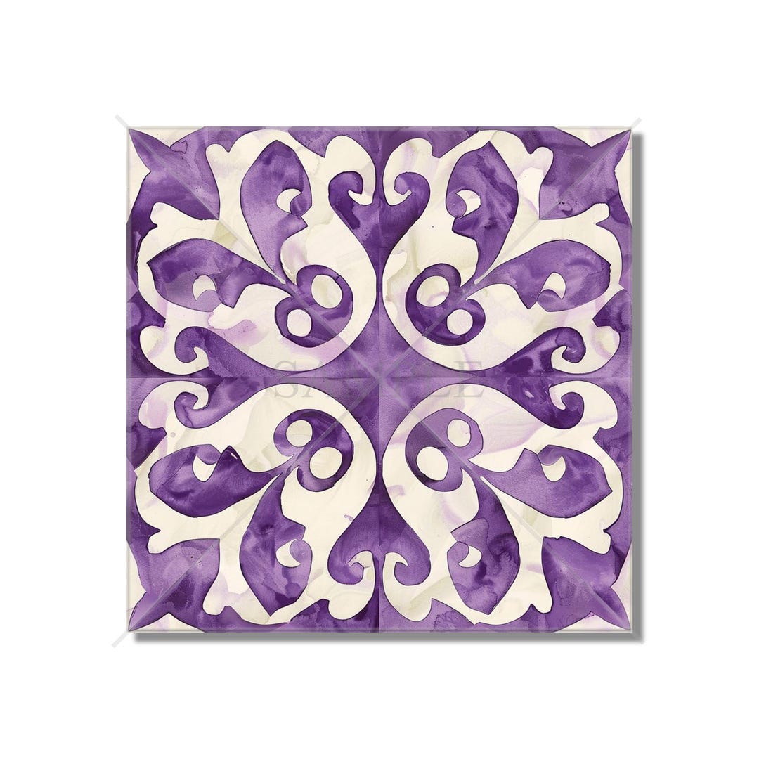 Purple Patterned Ceramic Tile - Purple Kitchen Backsplash Tile - Purple ...