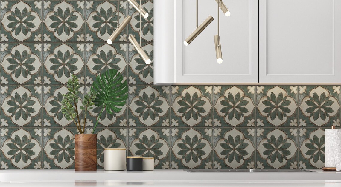 Aged Green Ceramic Tile - Vintage Aged Design Tile - Unique Green ...