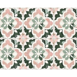 Pink and Green Vintage Design Ceramic Tile - Kitchen Backsplash Tile ...