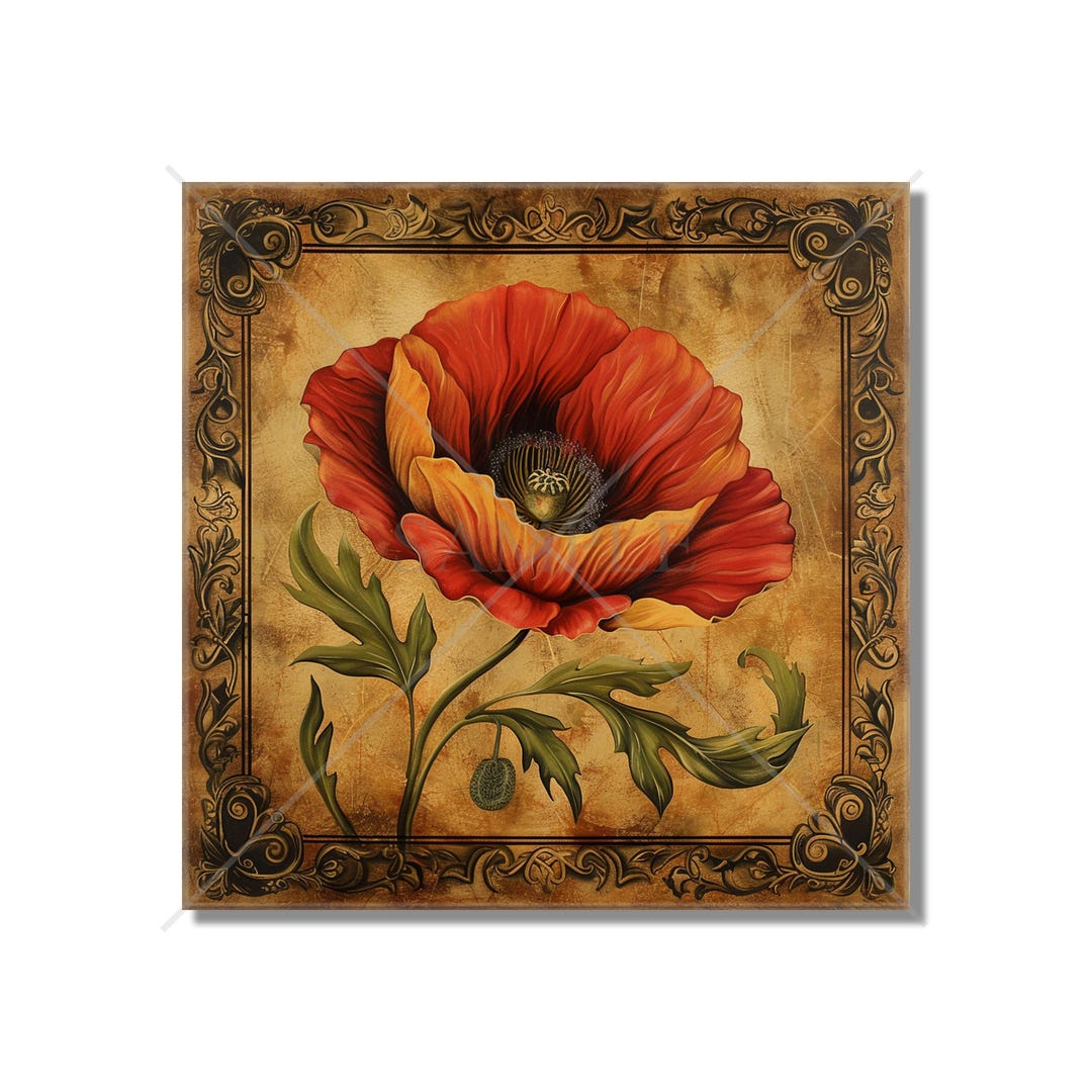 Poppy Flower Design Ceramic Accent Tile - Floral Design Kitchen Accent ...