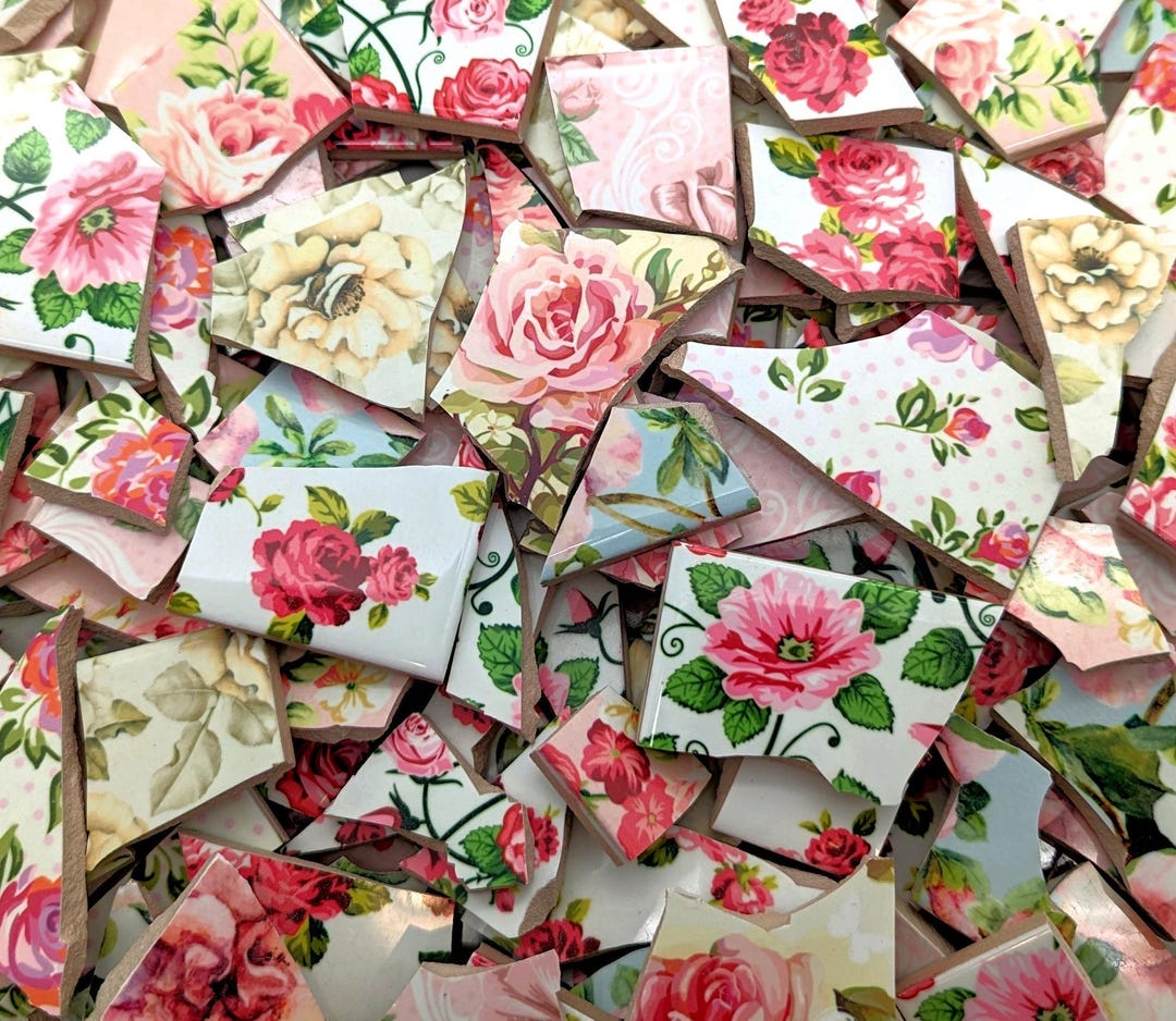 2 Pound Mixed Floral Shabby Chic Rose Mixed Tile - Pieces of Floral ...