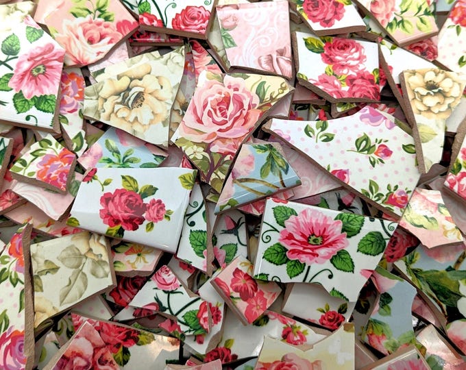 2 Pound Mixed Floral Shabby Chic Rose Mixed Tile - Pieces of Floral ...