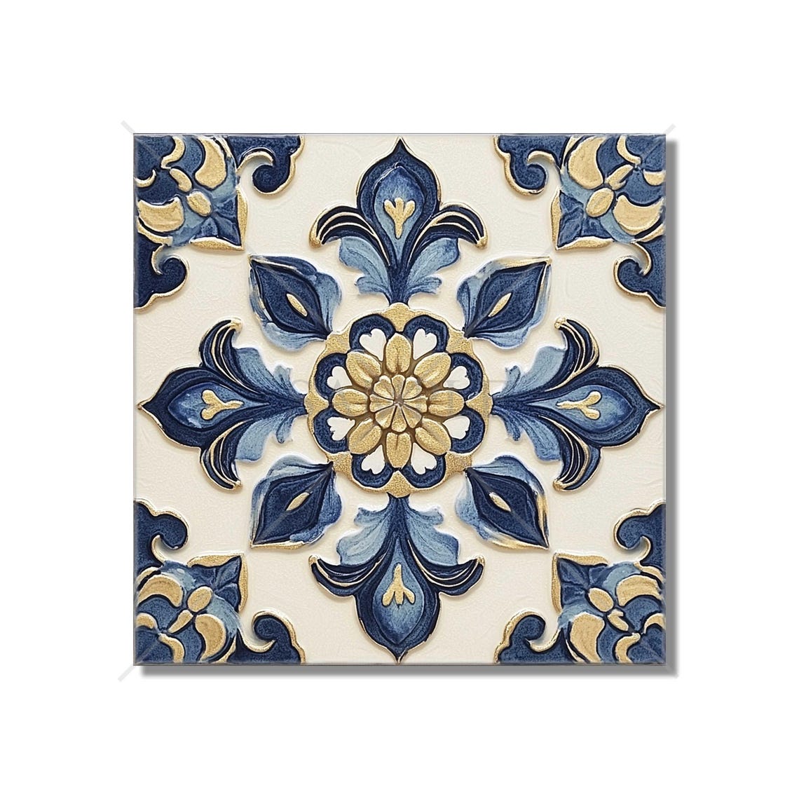 Blue and Gold Ceramic Tile - Blue Kitchen Tile Patterned Backsplash ...