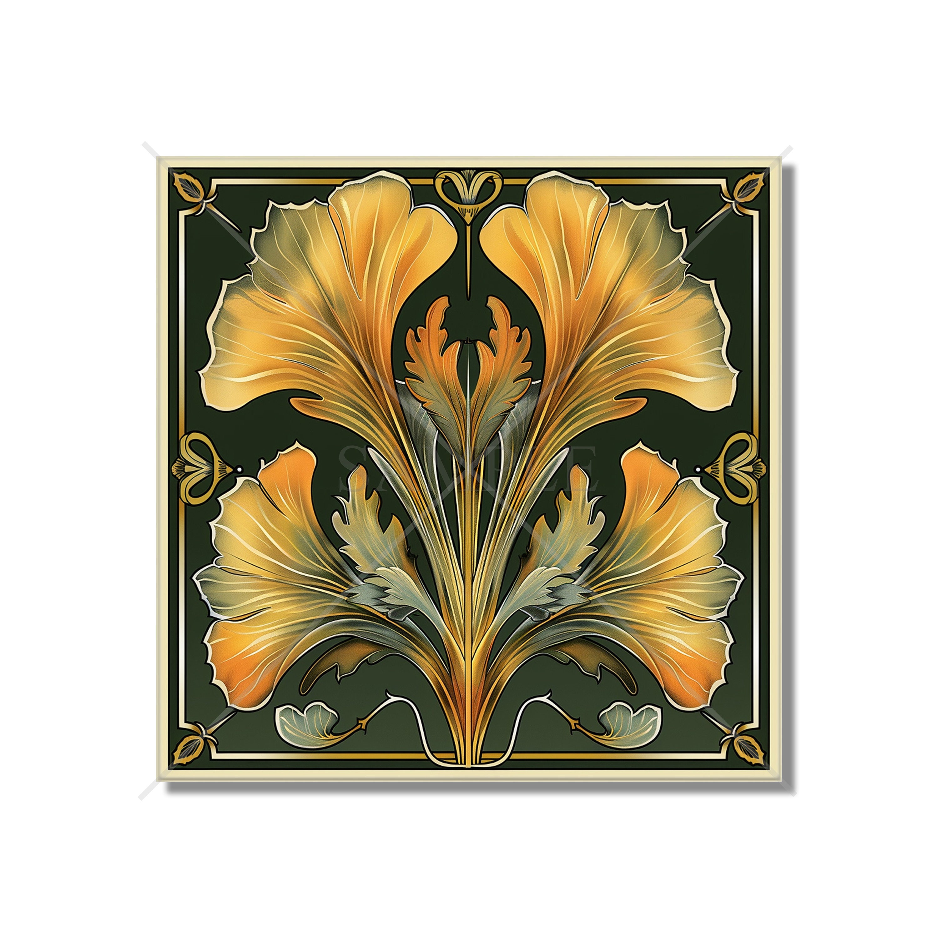 Vintage Art Nouveau Ginkgo Design Ceramic Tile - Patterned Kitchen ...