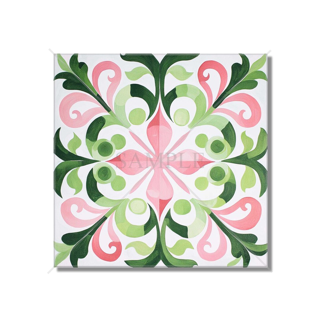 Pink and Green Patterned Ceramic Tile - Vintage Moroccan Tile Design ...