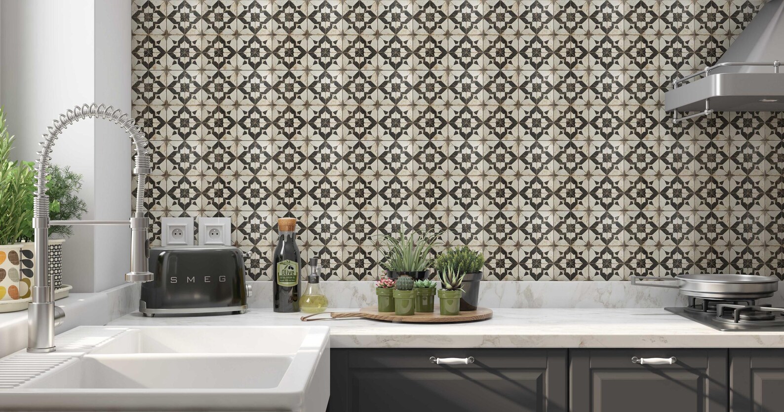 Rustic Black and off White Ceramic Tile - Patterned Ceramic Tile ...