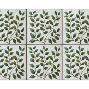 Green Leaves Botanical Ceramic Tile Patterned Kitchen Backsplash Tile ...