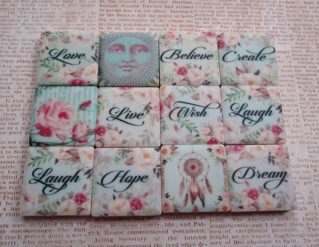 Inspiring Words Mixed Design Flowers Ceramic Mosaic Tiles Premium Matte ...