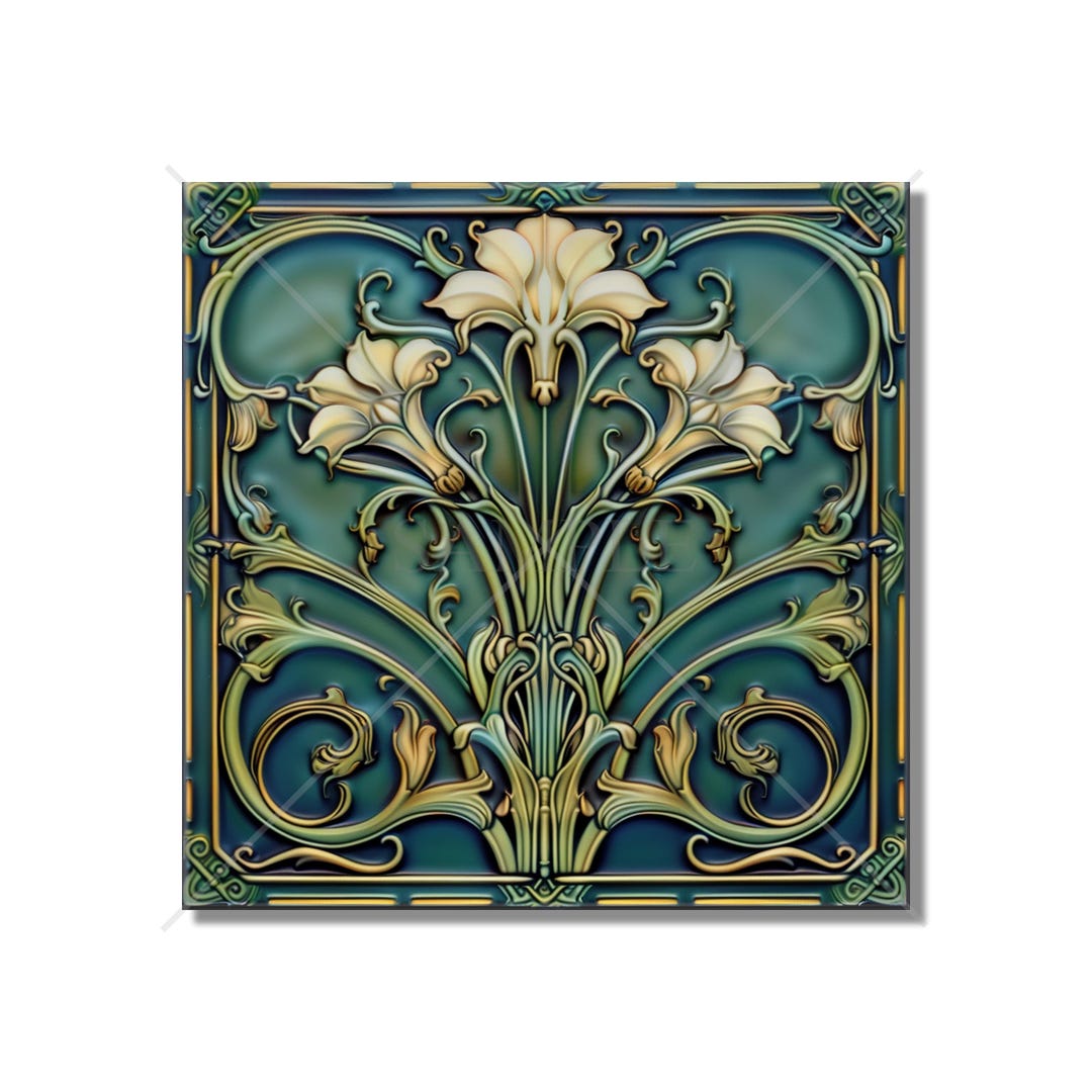 Blue Green Ceramic Tile Art Deco - Art Nouveau Design Blue Green Cream ...