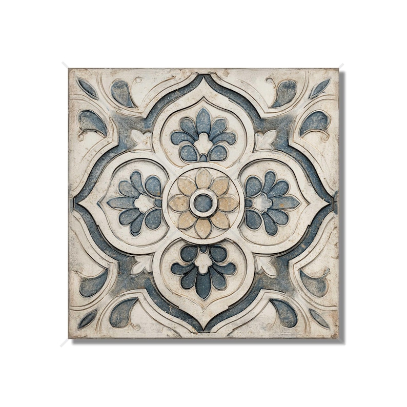 Antique Blue Beige Ceramic Tile Patterned Backsplash Tiles Vintage ...