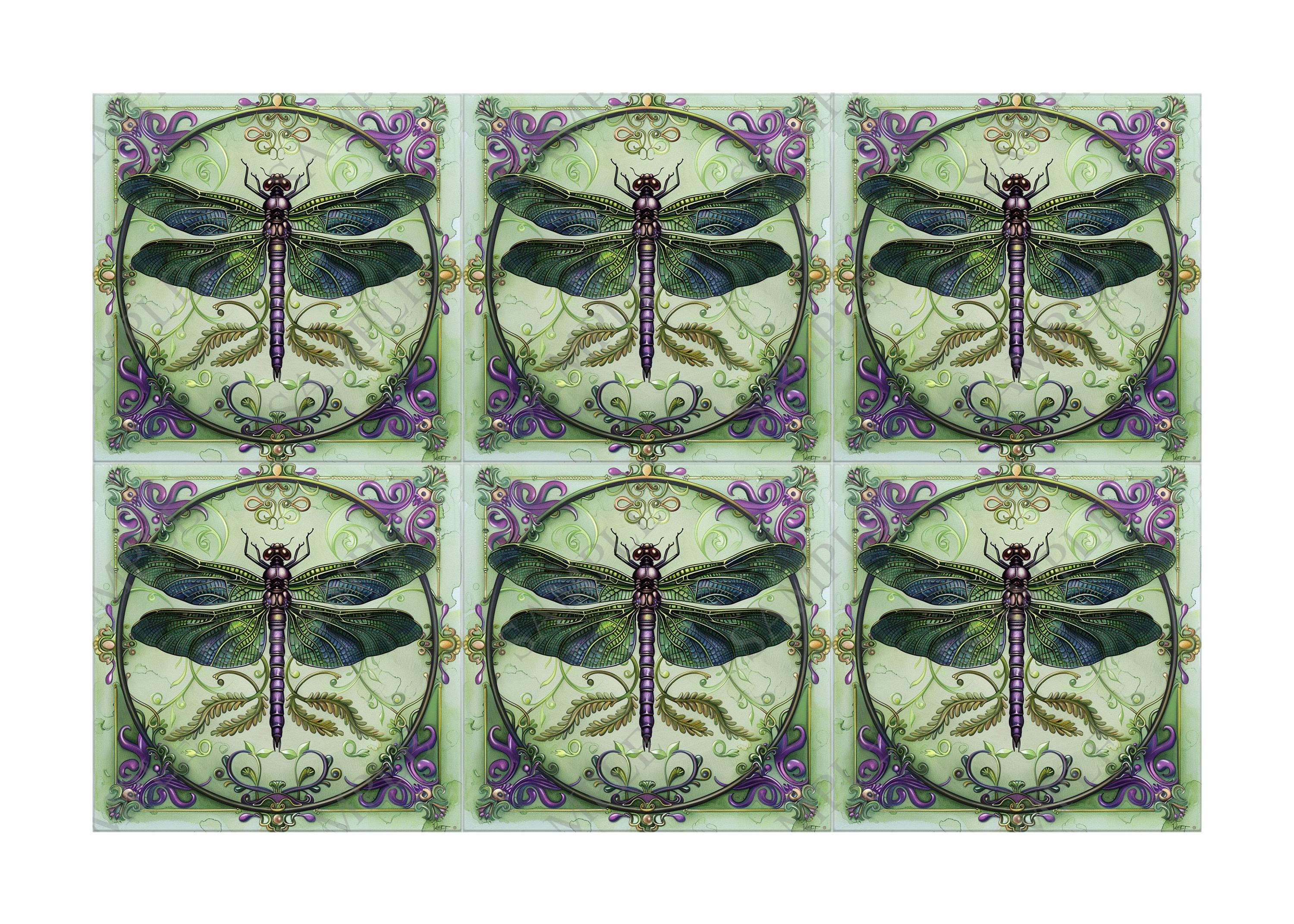 Green Purple Dragonfly Design Ceramic Accent Tile - Kitchen Accent Tile ...