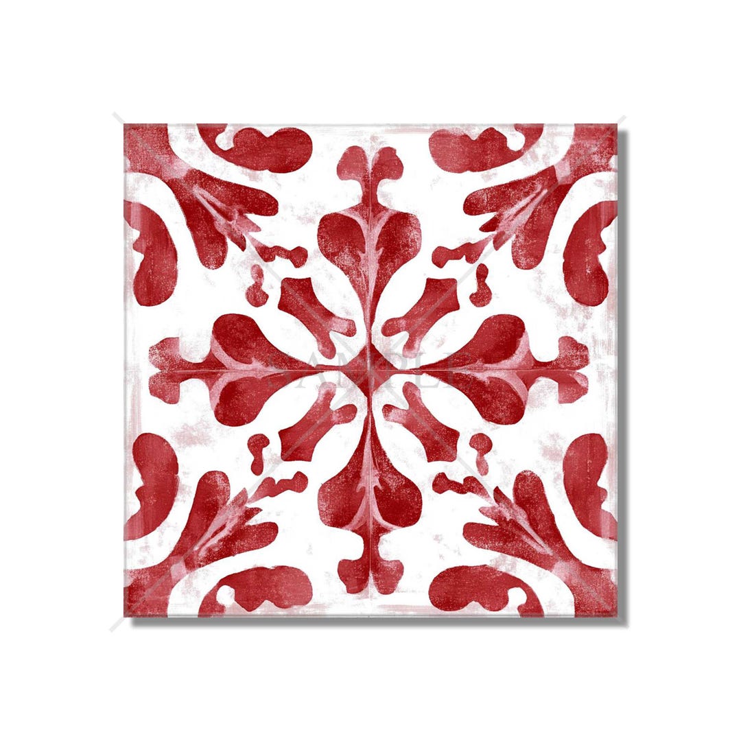 Red White Patterned Ceramic Tile - Unique Red Kitchen Backsplash Tile ...