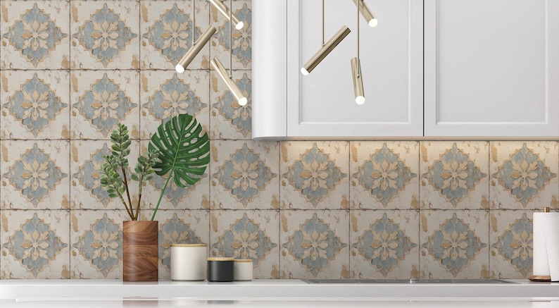 Aged Blue Beige Ceramic Tile Vintage Aged Design Tile - Unique ...