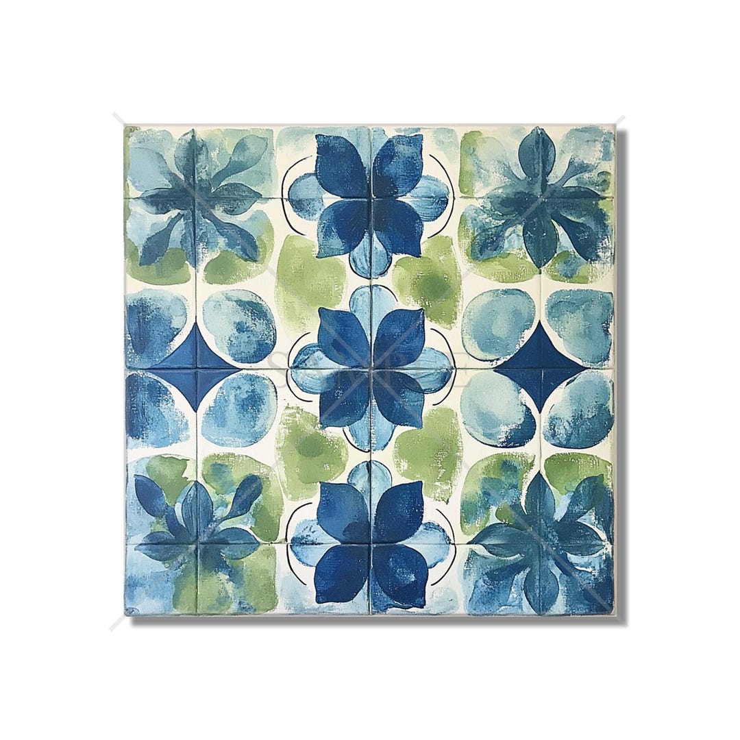 Blue and Green Ceramic Tile Vintage Moroccan Tile Design Patterned ...