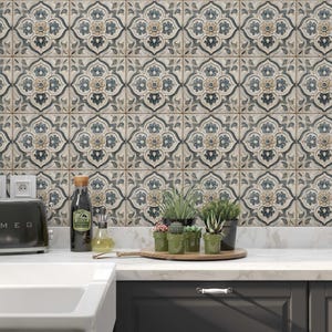 Antique Blue Beige Ceramic Tile Patterned Backsplash Tiles Vintage ...
