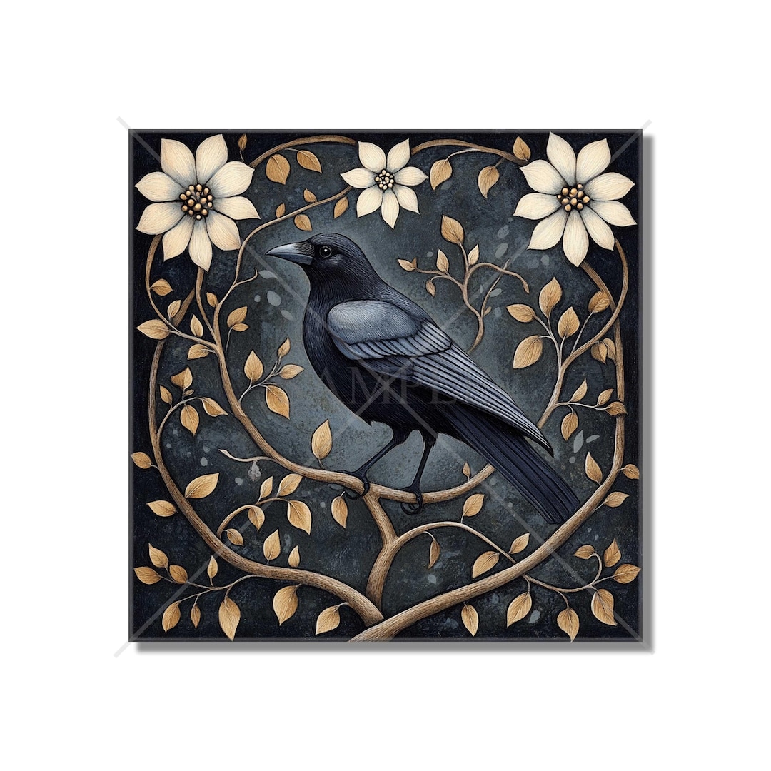 Raven Bird Ceramic Tile - Witchy Home Decor Raven Design Wall Tiles ...