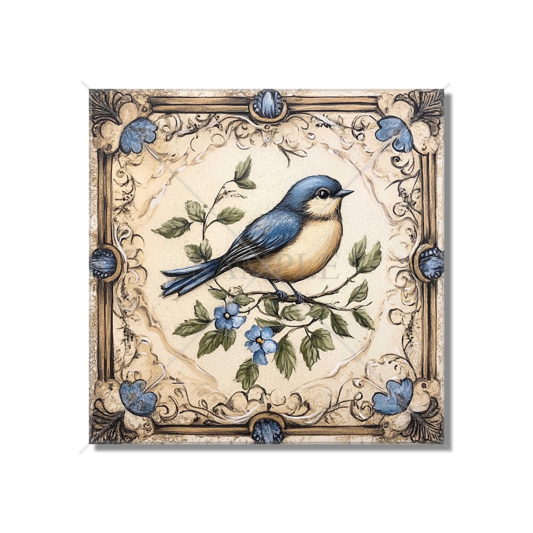 Vintage Bird Design Ceramic Tile - Ceramic Tiles With Birds - Blue Bird ...
