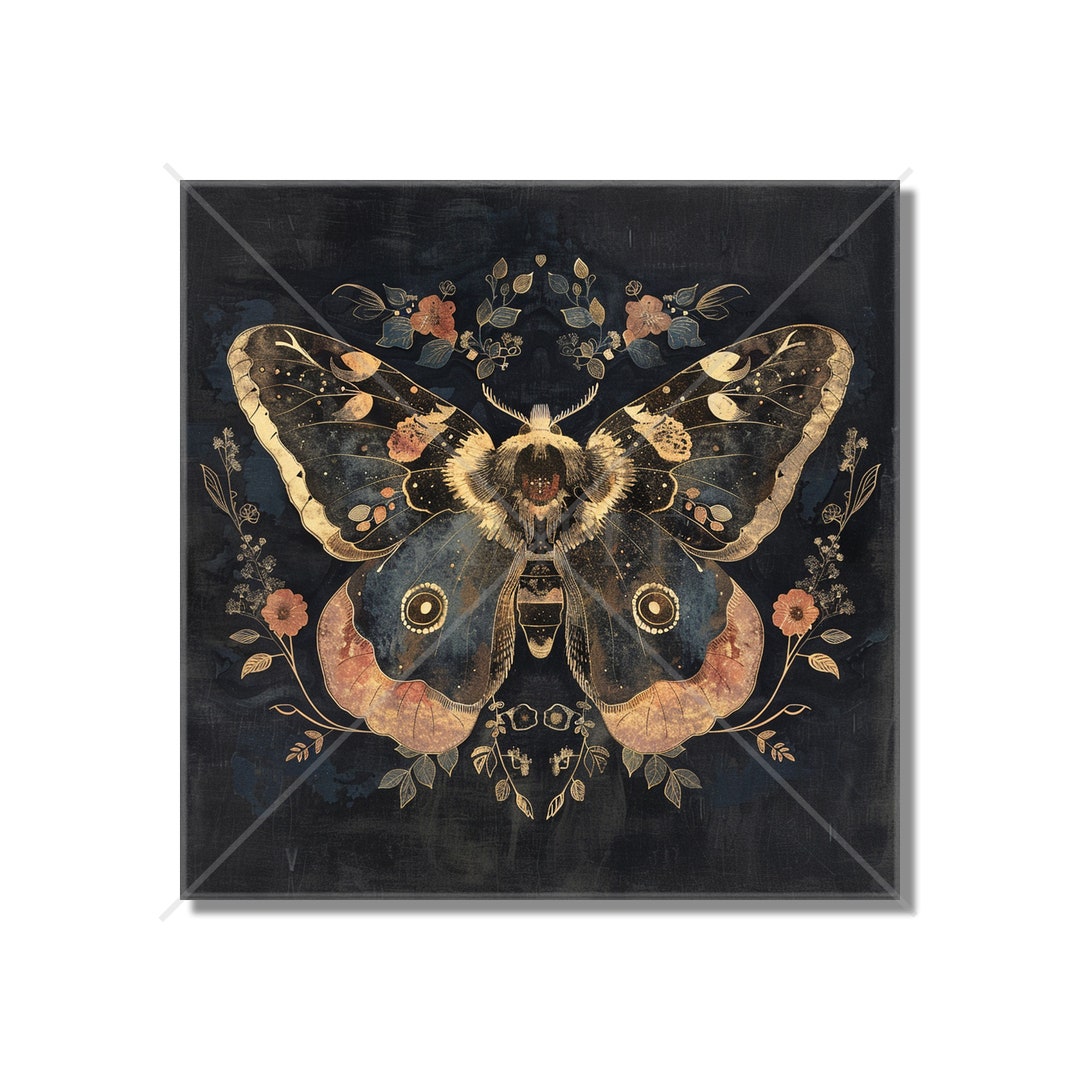 Moody Botanical Moth Design Ceramic Tile Kitchen Backsplash Tile Moody ...