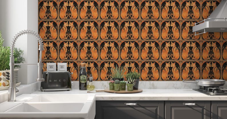 Orange Cat Design Ceramic Tile - Kitchen Backsplash and Bathroom ...