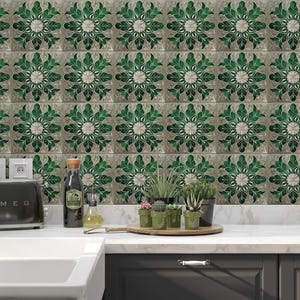 Emerald Green Patterned Ceramic Tile - Unique Green Kitchen Backsplash ...