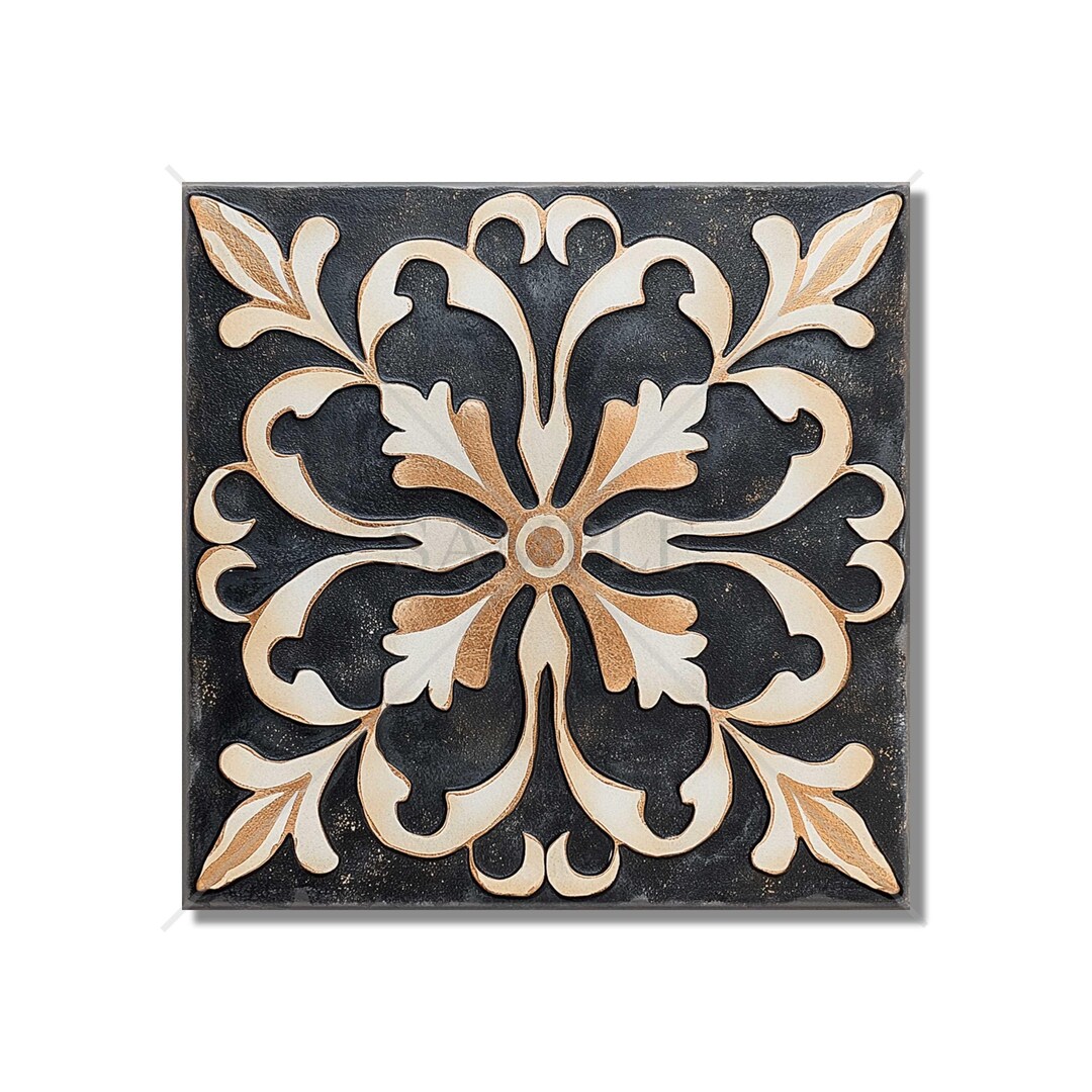 Aged Black & Rust Ceramic Tile - Vintage Patterned Kitchen Backsplash ...