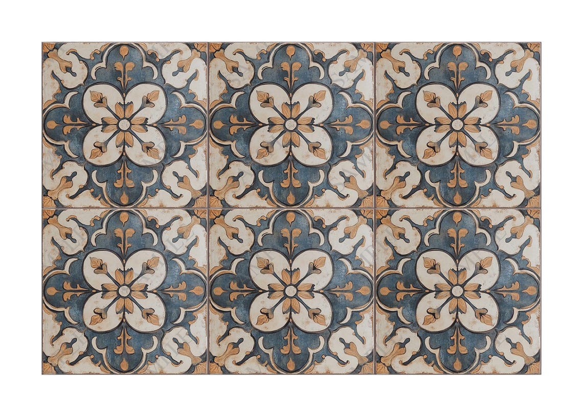 Vintage Blue Gold Design Ceramic Tile - Unique Blue Kitchen Backsplash ...
