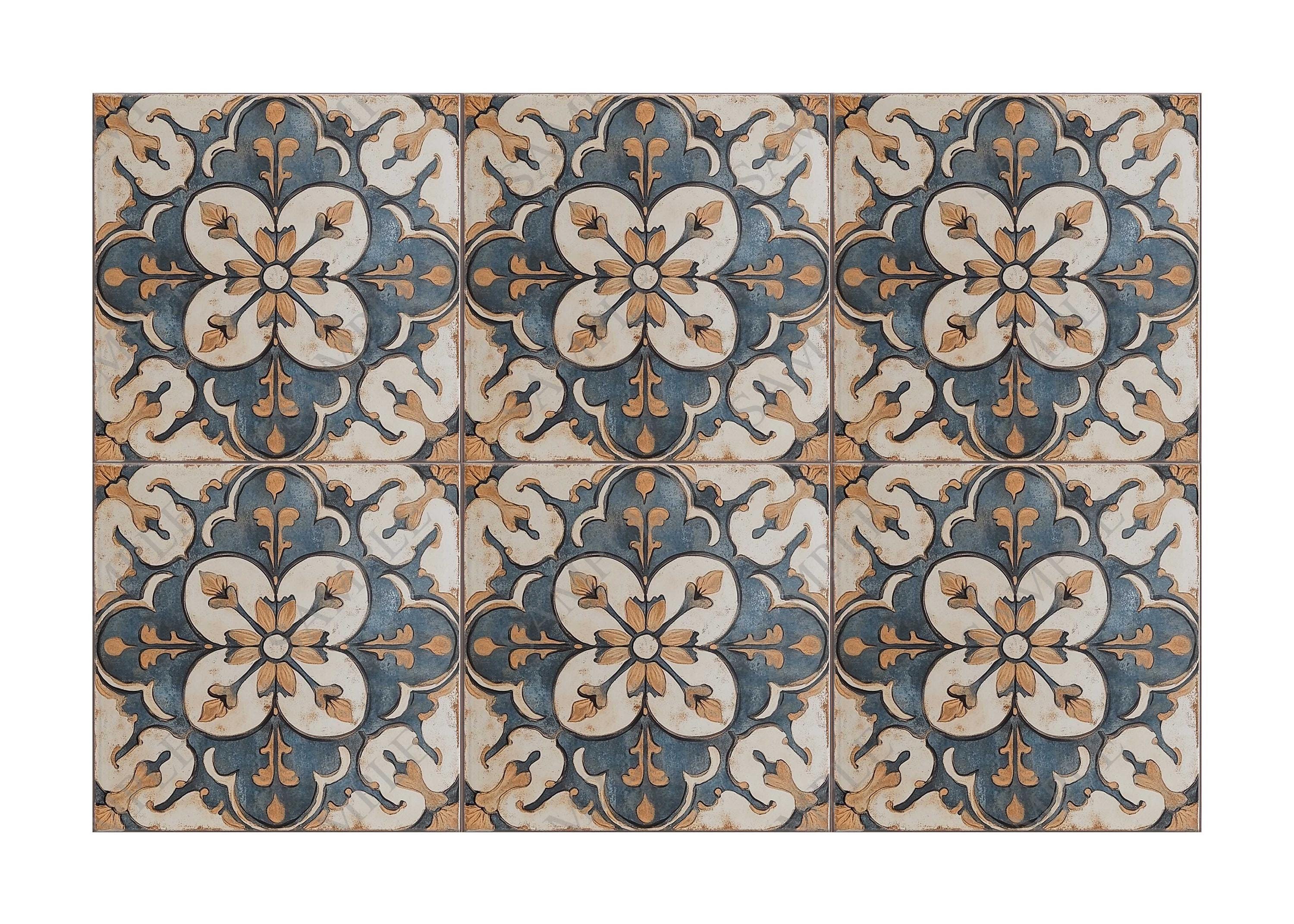 Vintage Blue Gold Design Ceramic Tile - Unique Blue Kitchen Backsplash ...