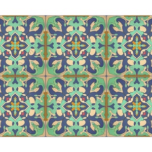 Blue Green Tan Ceramic Tile - Vintage Moroccan Tile Design - Blue ...