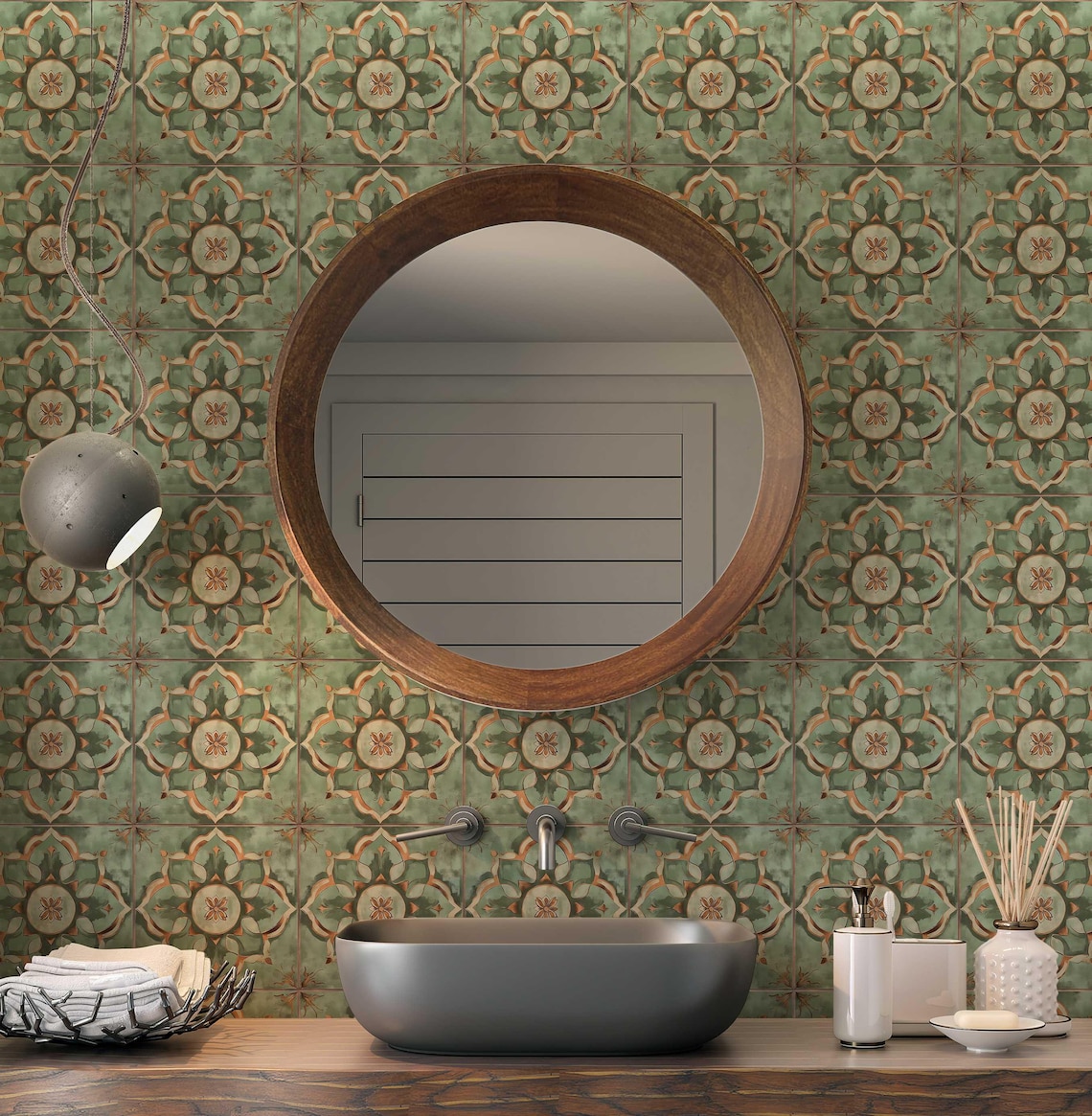 Aged Green Copper Ceramic Tile - Vintage Aged Design Tile - Unique ...