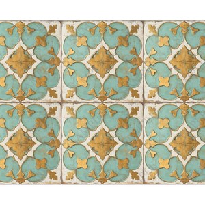 Light Mint Patterned Ceramic Tile - Vintage Moroccan Design Mint ...