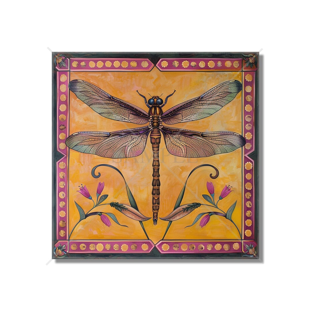 Yellow Pink Dragonfly Design Ceramic Accent Tile - Kitchen Accent Tile ...
