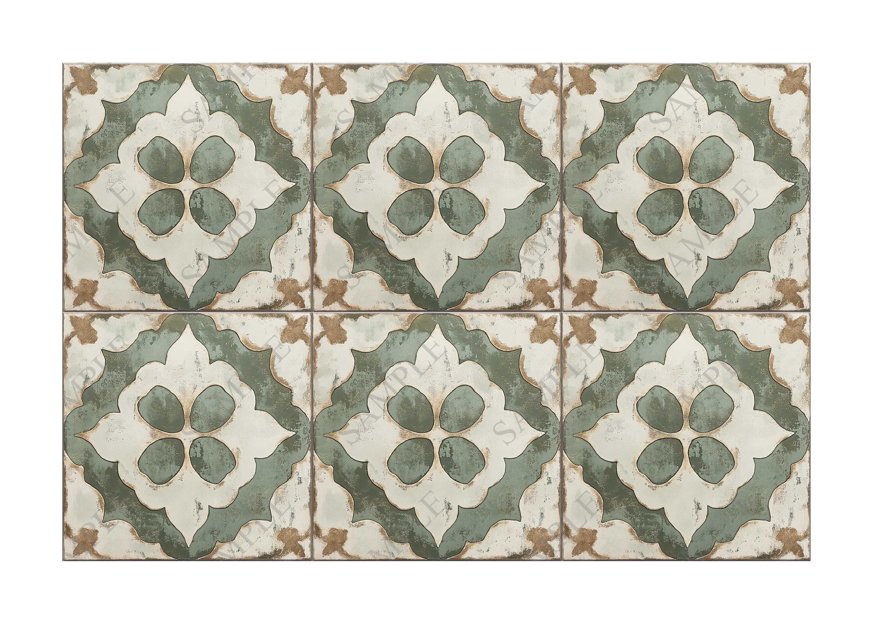 Ceramic Tile Sage Green Patterned Vintage Design Kitchen Backsplash ...