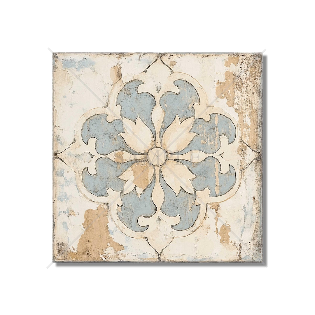 Aged Blue Beige Ceramic Tile Vintage Aged Design Tile - Unique ...