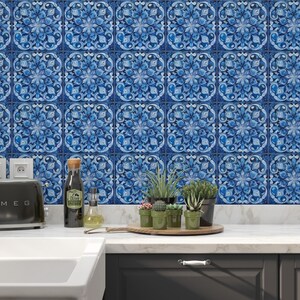 Azure Blue Patterned Ceramic Tile - Unique Blue Kitchen Backsplash Tile ...