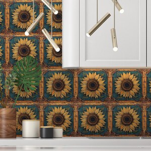 Sunflower Design Ceramic Accent Tile - Floral Design Kitchen Accent ...