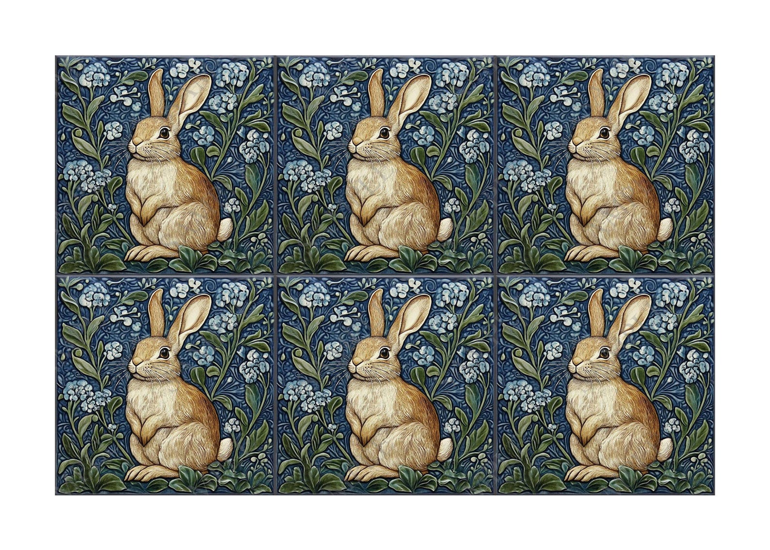 Bunny Rabbit Ceramic Tile William Morris Vintage Design Rabbit Ceramic ...