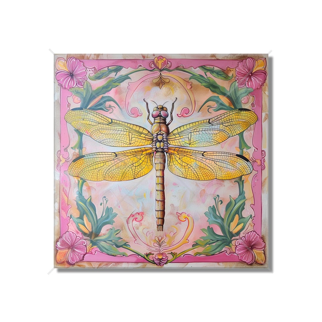 Yellow Pink Dragonfly Design Ceramic Accent Tile - Kitchen Accent Tile ...