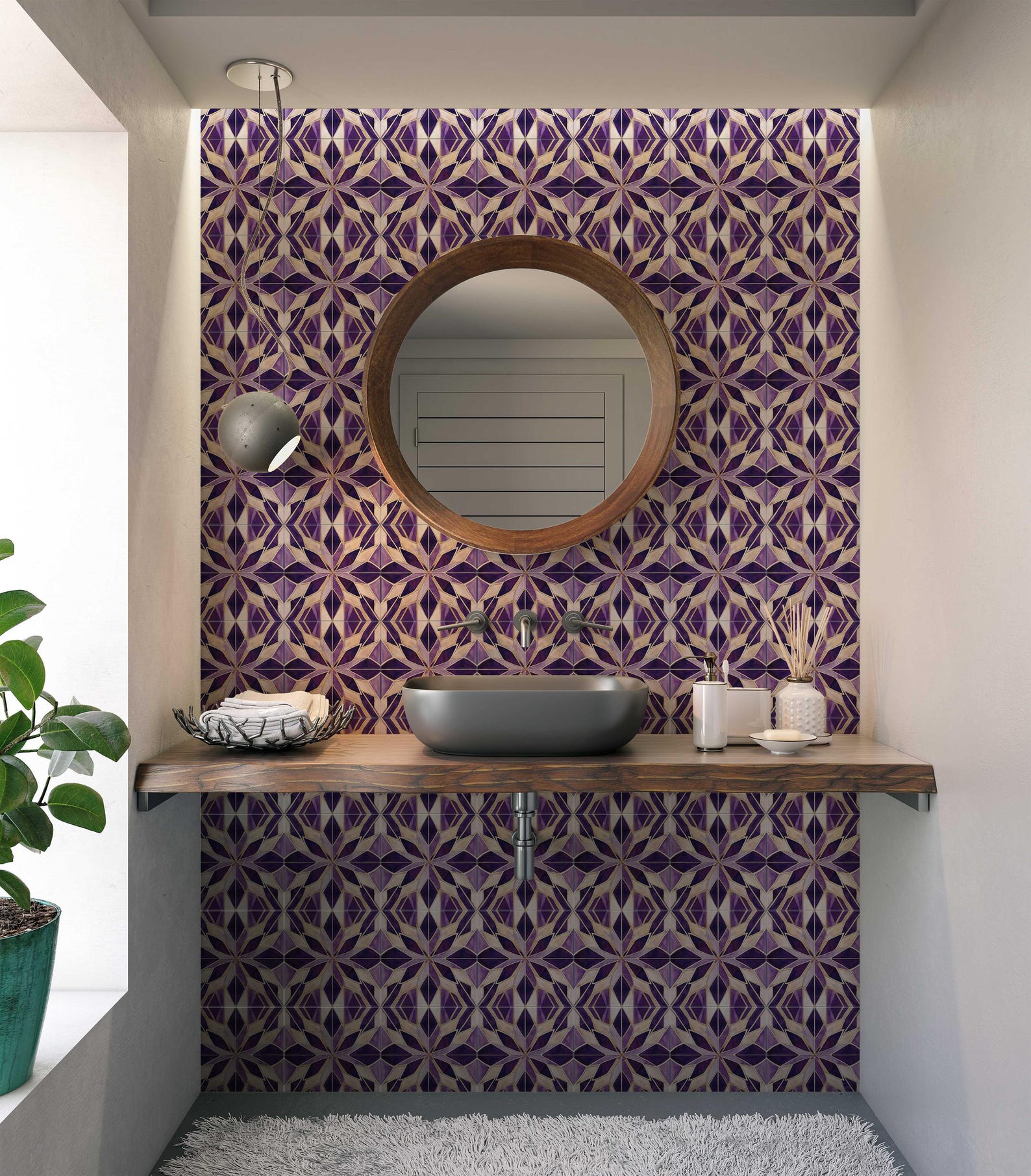 Purple Patterned Ceramic Tile - Purple Kitchen Backsplash Tile ...