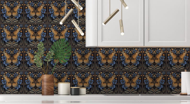 Floral Butterfly Design Ceramic Tile - Kitchen Backsplash Tile ...