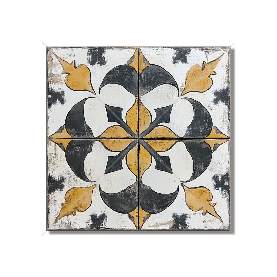 Rustic Black and Mustard Yellow Patterned Ceramic Tiles Vintage ...
