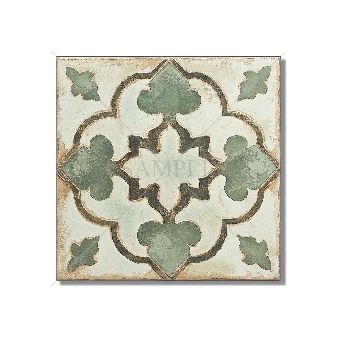 Ceramic Tile Sage Green Patterned Vintage Design Kitchen Backsplash ...