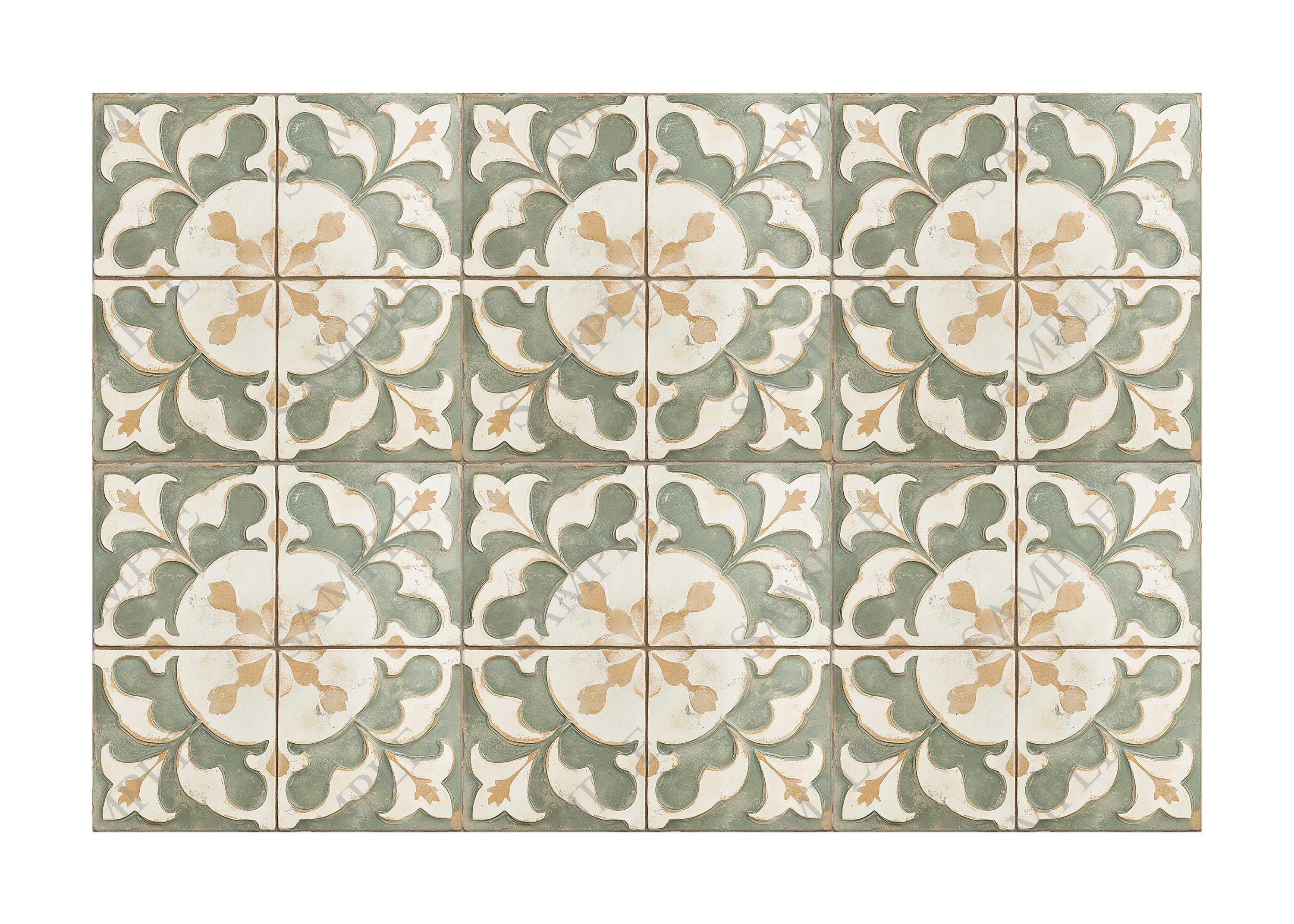 Sage Green Ceramic Tile Antique Pattern Green and Tan Kitchen ...