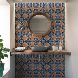 Blue and Orange Ceramic Tile - Vintage Moroccan Tile Design - Blue ...