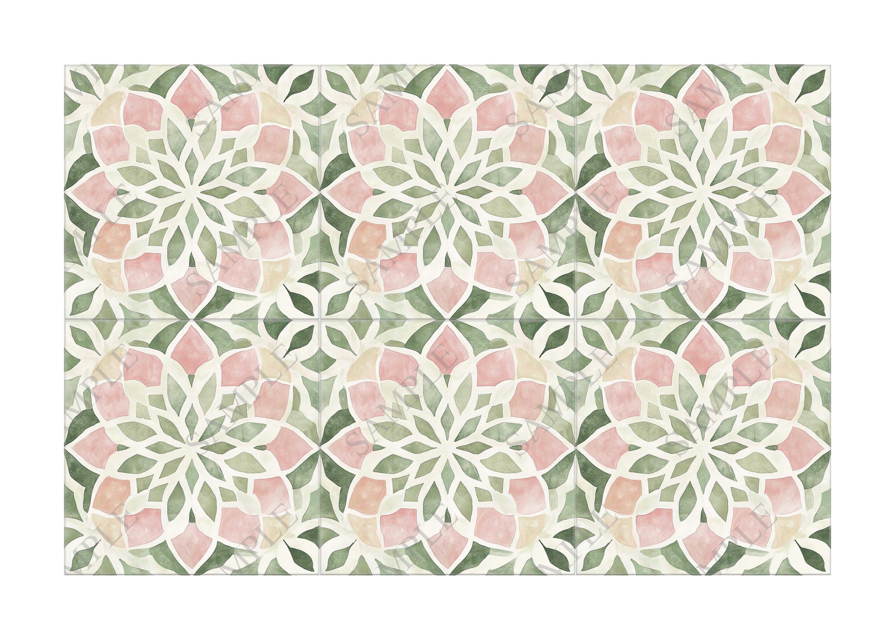 Pink and Green Vintage Design Ceramic Tile - Kitchen Backsplash Tile ...