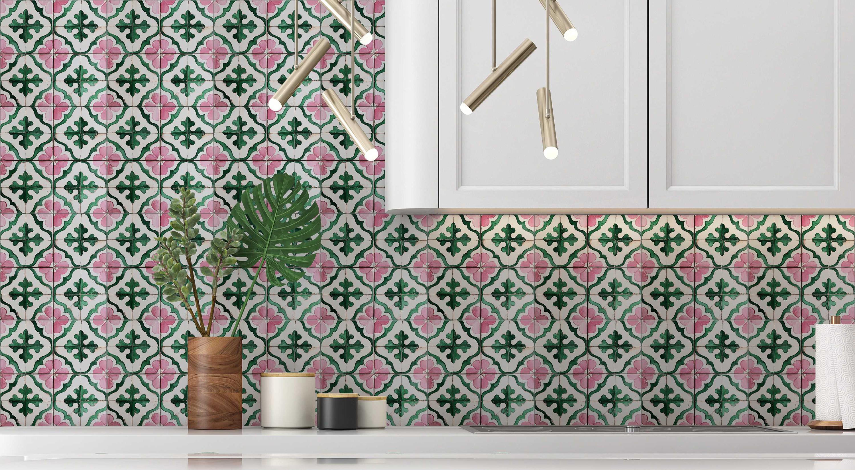 Pink and Green Patterned Ceramic Tile - Vintage Moroccan Tile Design ...