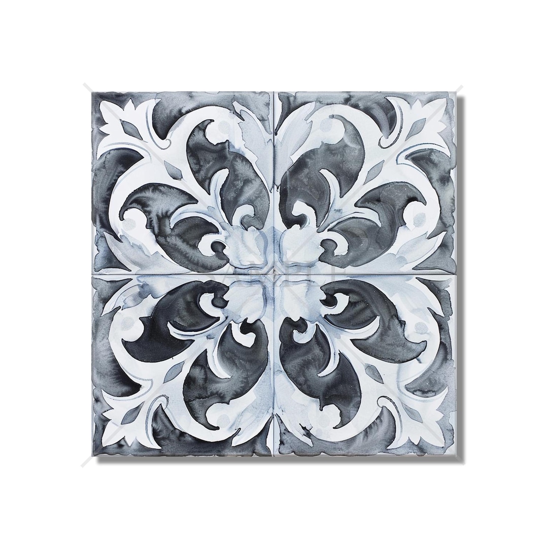 Blue Grey Patterned Ceramic Tile - Patterned Kitchen Backsplash Tile ...