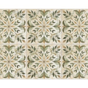 Green Beige Botanical Ceramic Tile Patterned Kitchen Backsplash Tile ...