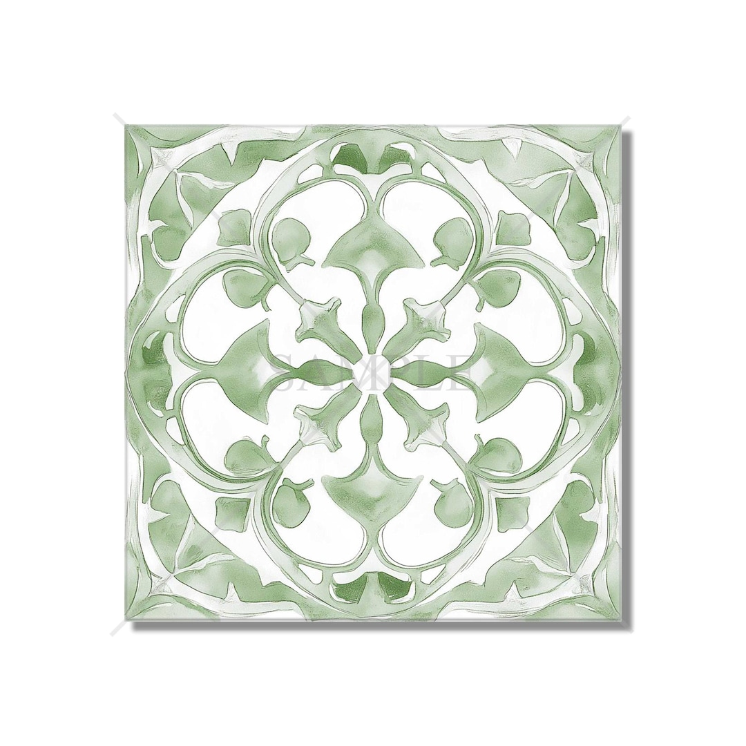 Sage Green and White Ceramic Tile - Patterned Ceramic Tile Kitchen ...