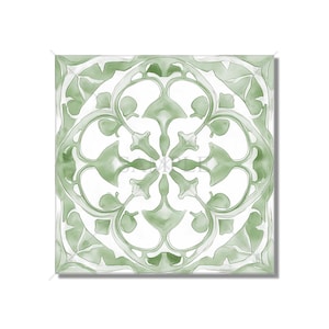 Sage Green and White Ceramic Tile - Patterned Ceramic Tile Kitchen ...