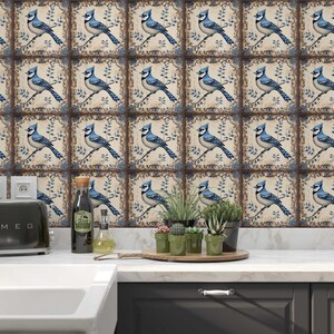 Vintage Bird Design Ceramic Tile - Ceramic Tiles With Birds - Blue Bird ...